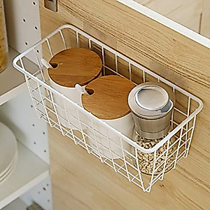 LeleCAT Hanging Kitchen Baskets For Storage Adhesive Sturdy Small Wire Storage Baskets with Kitchen Food Pantry Bathroom Shelf Storage No Drilling Wall Mounted,2 PACK,White