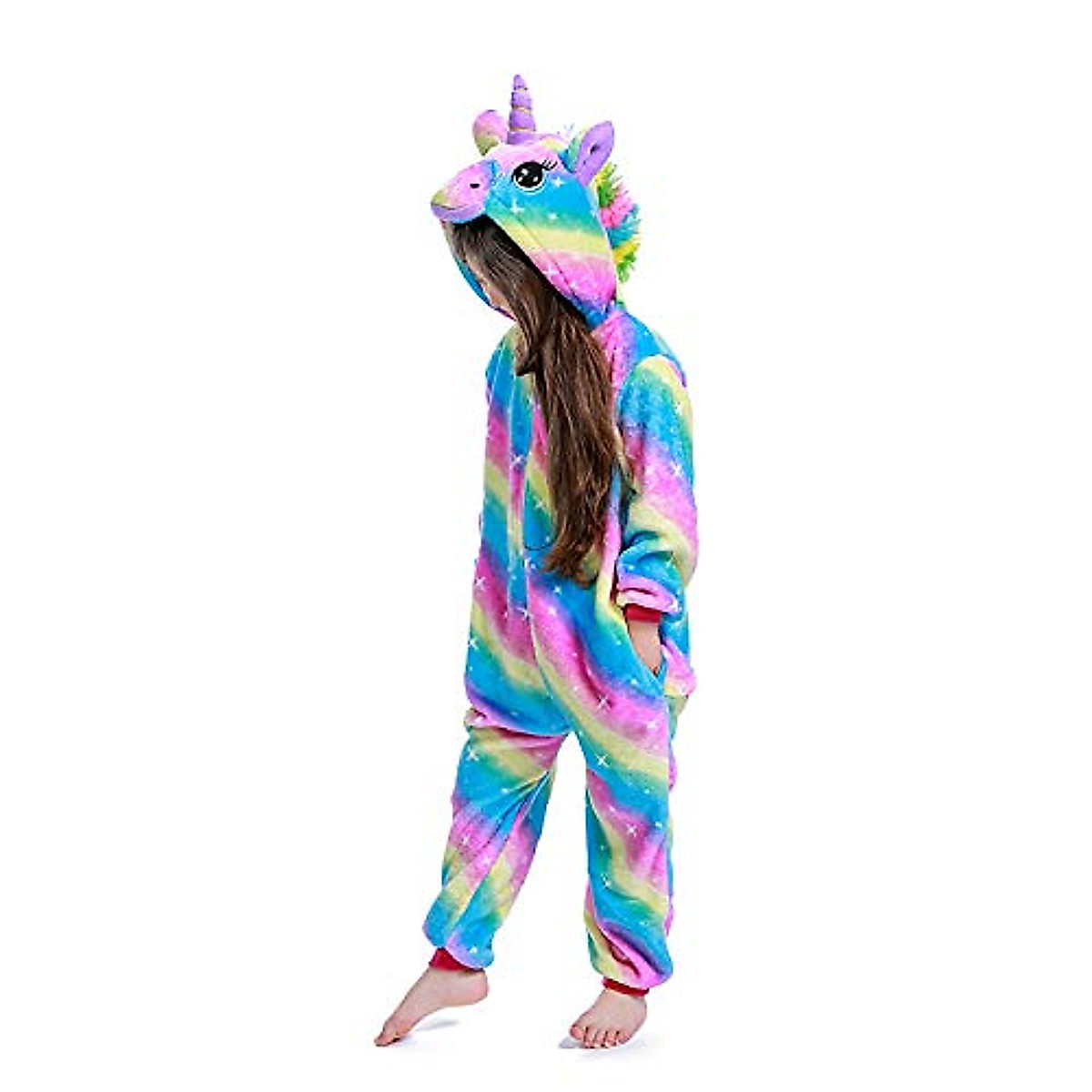FuRobes Kids Polar Fleece Onesie Unicorn Pajamas Animal Christmas Halloween Cosplay Costume Rainbow Galaxy 8-10 Years Old