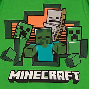 Minecraft Characters Boys Long Sleeve T-Shirt, 2-Pack Bundle Set for Kids and Toddlers (Size 7, Green/Royal)