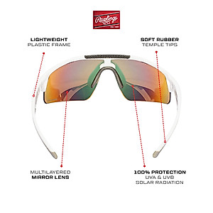 Rawlings Baseball Sunglasses or Softball Sunglasses - Ages 10 to Adult - Unisex Fit - Cycling Sunglasses - White/Orange/Multi