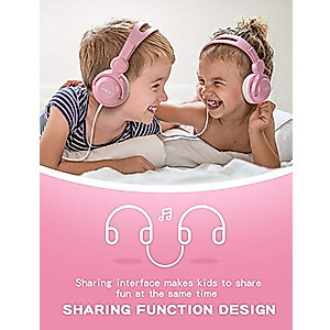 Kids Headphones with Microphone, Kids Headphones with Safe Volume 85db Limited-Shareport, Wired Headphones for Kids/Teens/Boys/Girls, Over Ear Kids Headphones for School/Travel/iPad/Phone/Tablet, Pink