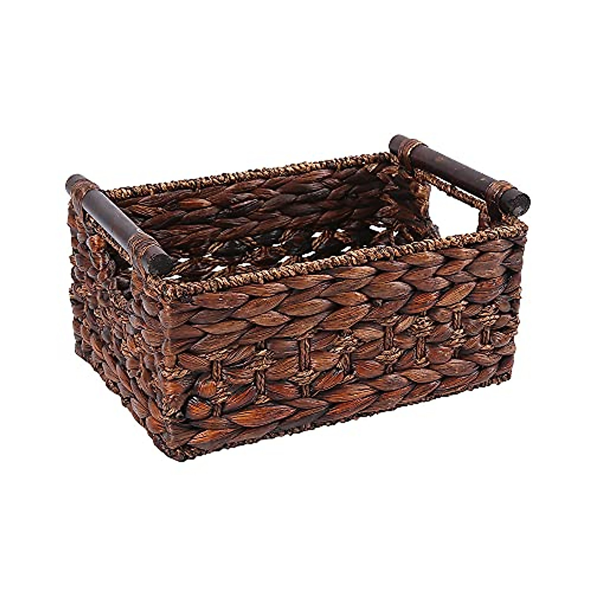 Storage Basket made by Water Hyacinth with Wood Handles, Arts and Crafts. (RectangleA-Medium)