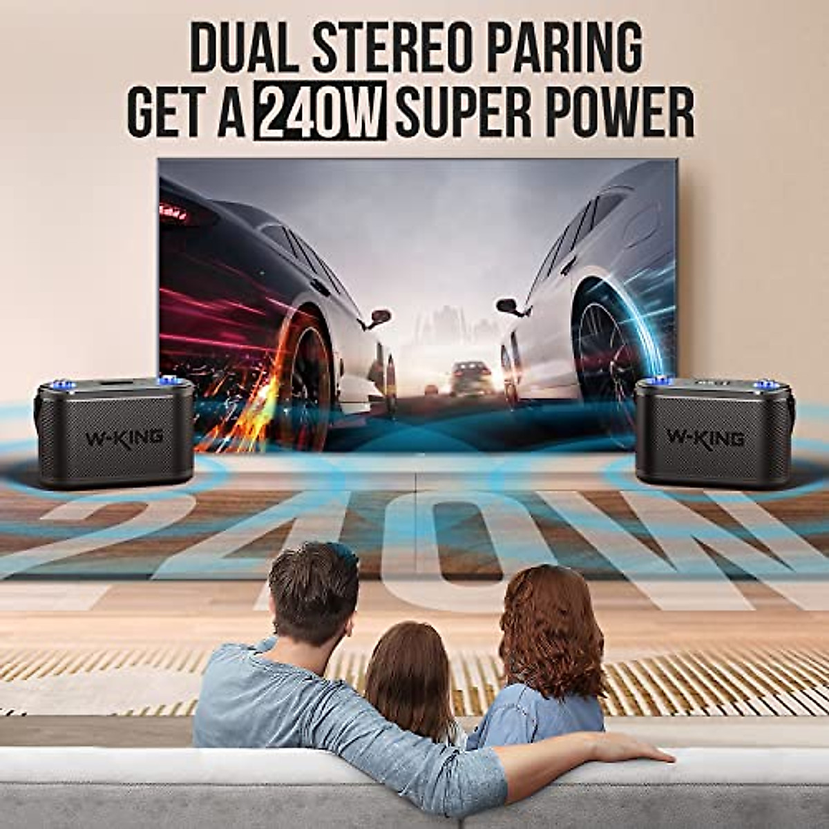 W-KING 120W RMS-150W Peak Portable Bluetooth Speaker Loud, 2.1 Stereo 3-Way Large Party Outdoor Wireless Speaker w/Bass&Treble Adjust/Guitar&MIC Port/UHF Microphone/Accompaniment/REC/Live/HP Monitor