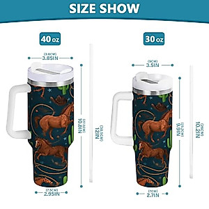 Jihqo Western Cowboy Hats Horses 40 oz Stainless Steel Vacuum Insulated Tumbler with Handle and Straw Lid, Leakproof Water Bottle Double Wall Travel Mug Coffee Cup, Cupholder Friendly