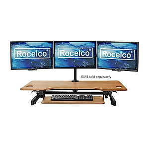 Rocelco 46" Large Height Adjustable Standing Desk Converter, Quick Sit Standup Triple Monitor Riser, Gas Spring Computer Workstation, Retractable Keyboard Tray, (R DADRT-46), Teak/Black