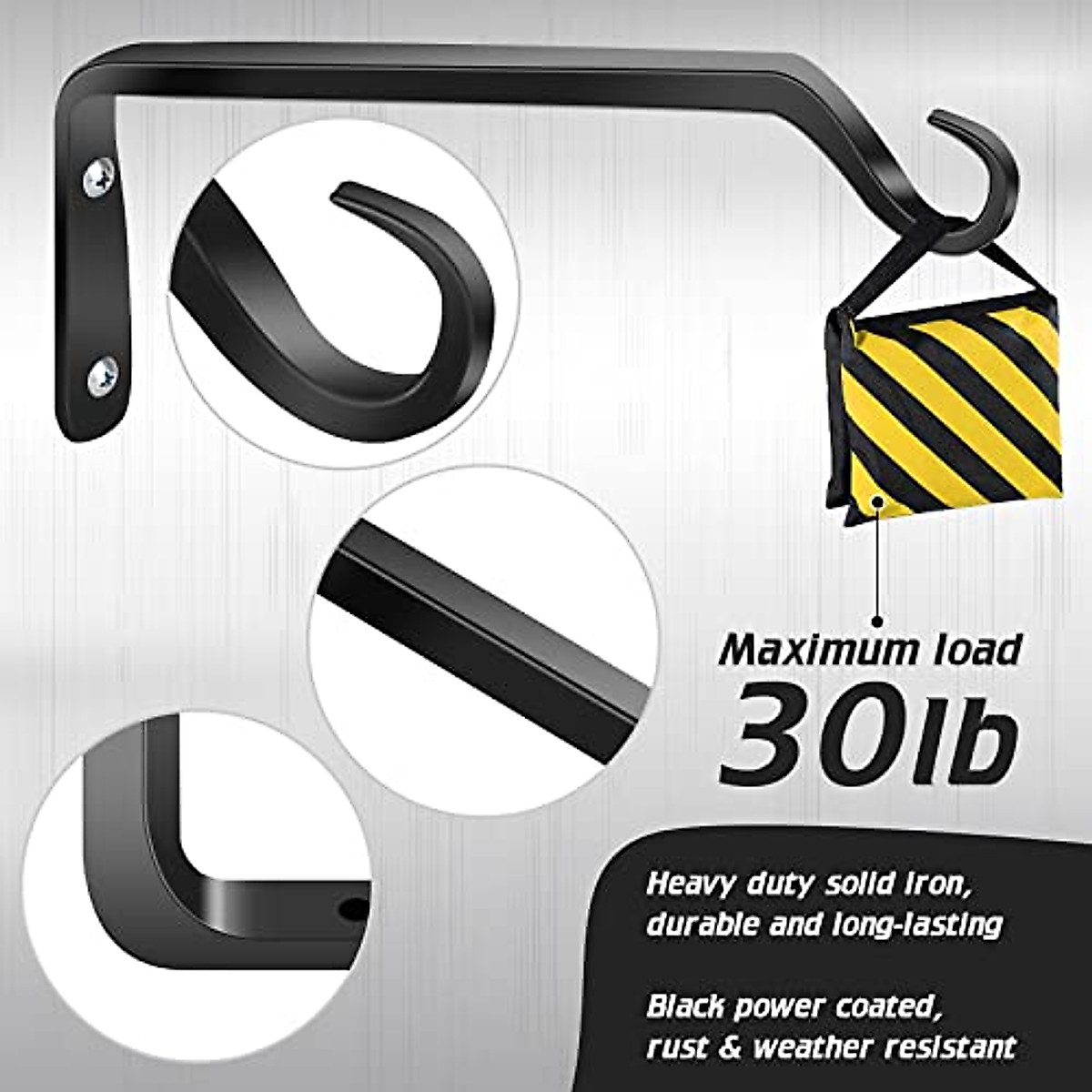 Worth Garden 6-Pack 10" Plant Hanger Bracket - Forged Wrought Iron Powder-Coated Heavy Duty Wall Hook - Black Plant Hanging Hooks - Durable and Stable for Bird Feeders, Planters Indoor & Outdoor