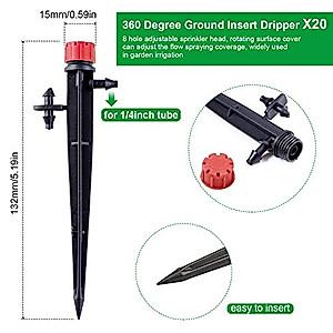 Kalolary Irrigation Dripper Drip Emitter, 20PCS Micro Spray Adjustable 360 Degree 8 Holes Full Circle Water Flow Irrigation Dripper Micro Sprinkler Drip System Parts for Garden Lawn Flower Bed(13.2cm)