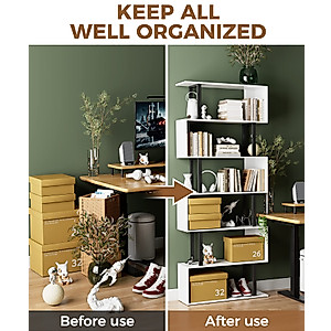 Gadroad 6 Tier Geometric Bookcase,S Shaped Bookshelf, Wood Decorative Storage Shelving, Modern Freestanding Display Shelves, Tall Book Shelf Unit for Living Room Bedroom, White