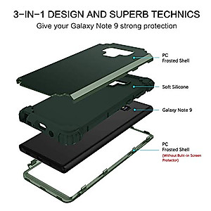 BENTOBEN Galaxy Note 9 Case, Phone Case Samsung Note 9, Heavy Duty 3 in 1 Rugged Hybrid Hard PC Soft Silicone Bumper Shockproof Drop Protective Girls Women Boy Cute Cover for Galaxy Note 9, Dark Green