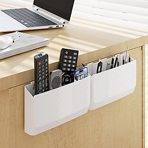 WALI Remote Control Holder Wall Mount 2 Pack, 8 Inch Hole-Free TV Remote Holder Wall Mount No Need to Drill Holes Adhesive Remote Control Wall Holder for 3 or 4 Remote Controls, White (WMH002-W)