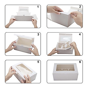 10-Set Cupcake Boxes with Inserts and Window Hold 6 Cupcakes,Cupcake Containers Bakery Cake Box,Pastry Carrier For Donut Cookie Treat Muffin Chocolate Bombs,9.4x6.3x3.9 In