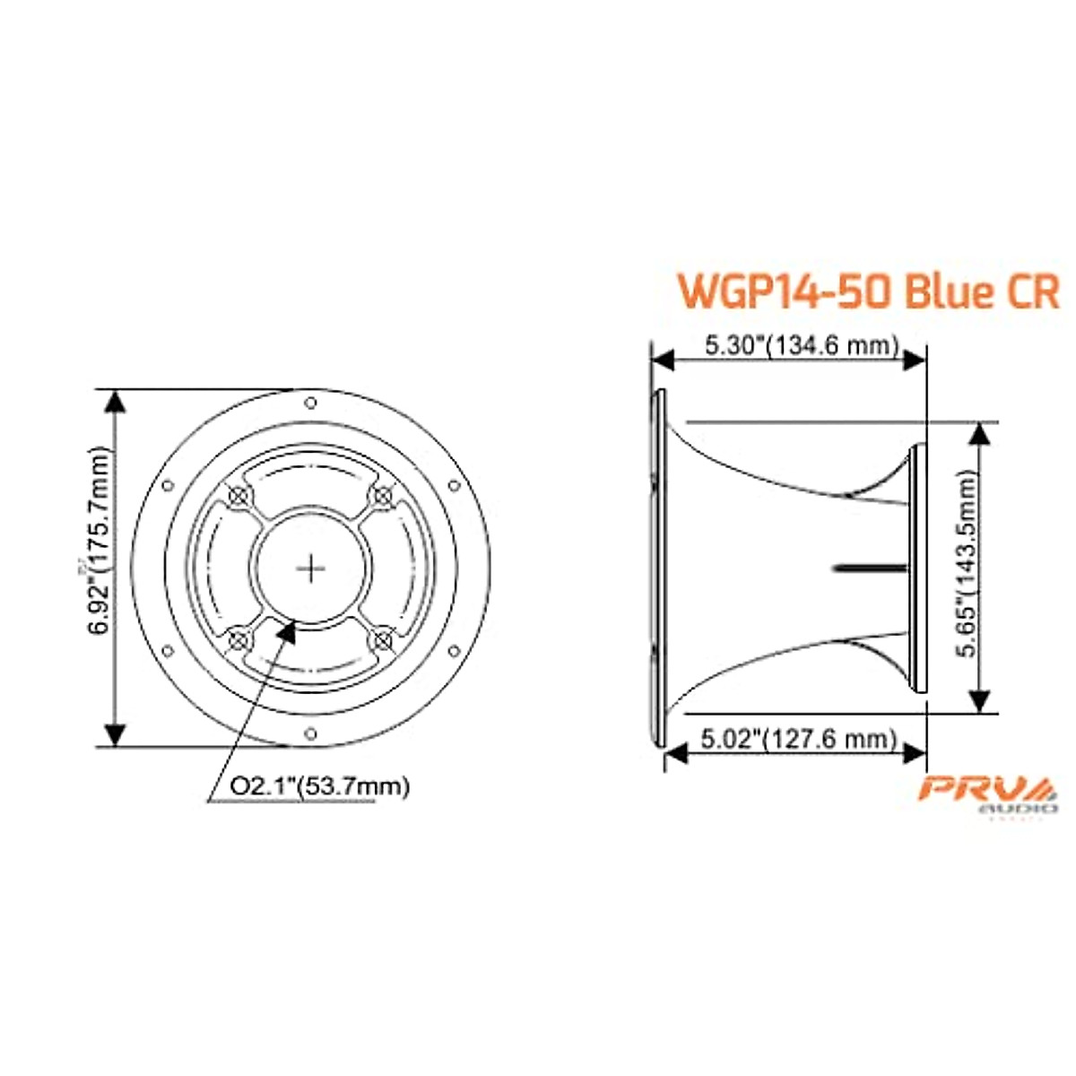 PRV AUDIO 2 Inch Exit Horn Waveguide WGP14-50 BLUE CR for Bolt On Compression Drivers - UV Resistant Chrome Finish Driver Guide - Blue Chrome Color (Single)