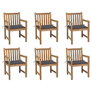 UTSRABFA Conversation Furniture Set Patio Dining Chair Outdoor Club Chair Patio Chairs 6 pcs with Anthracite Cushions Solid Teak Woodfor Garden,Backyard, Lawn, Porch, Poolside