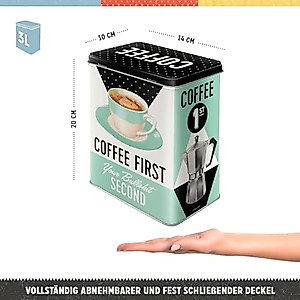 Nostalgic-Art 30146 Coffee First | Storage Jar | Storage Box | Coffee Tin/Metal L, 10 x 14 x 20 cm