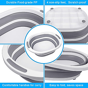 Collapsible Wash Basin, 7.5L Dish Tub Sink Basin Folding Dish Pans for Kitchen Sink, 2-in-1 Dishpan + Cutting Board, Portable Sink Dish Basin for Camping BBQ Prep Tub Washing Bin Bucket for Cleaning
