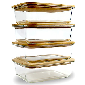 DE Glass Food Storage Containers with Bamboo Lids (4 Pack, 36 Ounce) Eco Friendly Meal Prep Containers Reusable – Airtight, Plastic Free, BPA Free
