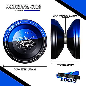 MAGICYOYO Responsive V6 Black Blue Aluminum YoYo for Kids Beginner Learner with 1 Yoyo Storage Bag, 1 Unresponsive Bearing Kit, 12 Yoyo Strings