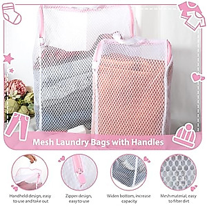 Abeillo 2 Pcs Sock Laundry Bag for Washing Machine, Honeycomb Mesh Laundry Bags with Handle, Large Opening Delicate Wash Bag for Coat, Sweater, Lingerie Sock Sheet(Pink,7.9×13.4inch,11.8×15.7inch)