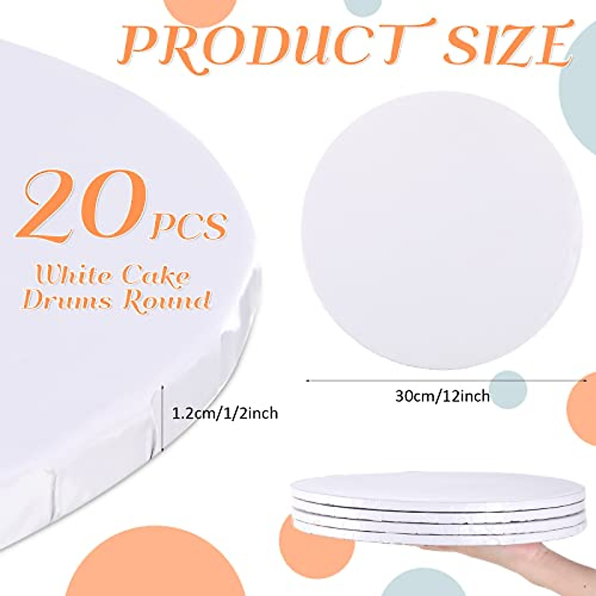 20 Pcs 12 Inch Round Cake Drum Round Boards Cardboard 0.4 Inch Thick Cake Drums Cake Decorating Supplies for Wedding Birthday Party (White)
