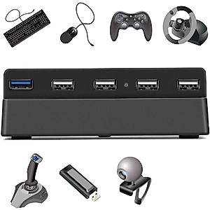 5 Port USB HUB for PS4 Slim Only, VSEER USB 3.0/2.0 High Speed Charger Controller Splitter Expander for PS4 Slim