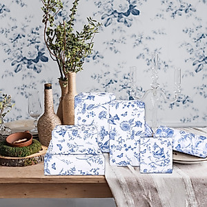 Whaline 100 Sheet Blue Floral Tissue Paper Chinoiserie Gift Wrapping Paper Blue Bird Butterfly Packaging Paper DIY Art Craft Paper for Baby Shower Wedding Birthday Party Decoration, 13.7x19.6 Inch