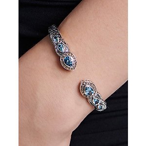 DEVATA Sterling Silver 925 and 18K Gold with Citrine Bali Filigree Cuff Bracelet DHK3226ACT (Size M)