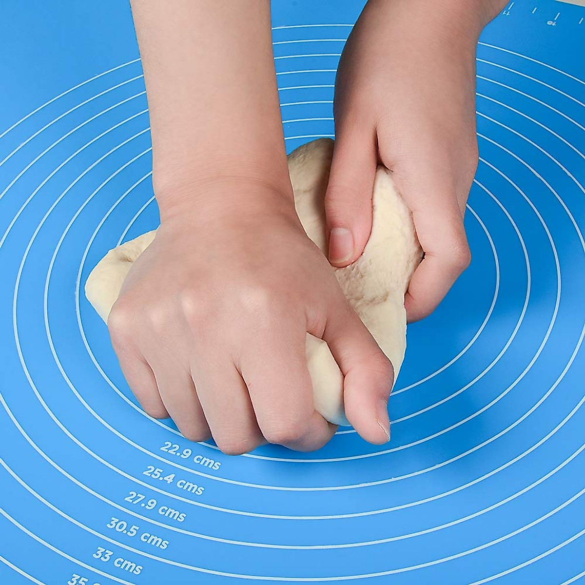 Kitzer Non Stick Silicone Baking Mat, Blue 25 Inches x 18 Inches Non Slip on Surfaces for Rolling Dough with Measurements, Heat Resistant, Reusable, and Easy to Clean made with Food Grade Silicone