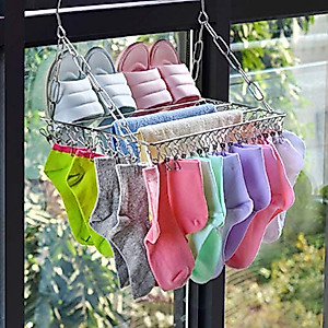 Cabilock Metal Coat Hanger Socks Drying Rack 36 Clips Stainless Steel Clothing Laundry Drying Hanger Underwear Bras Clip Drying Holder Balcony Clothes Hanger Organizer Dish Drying Rack Collapsible