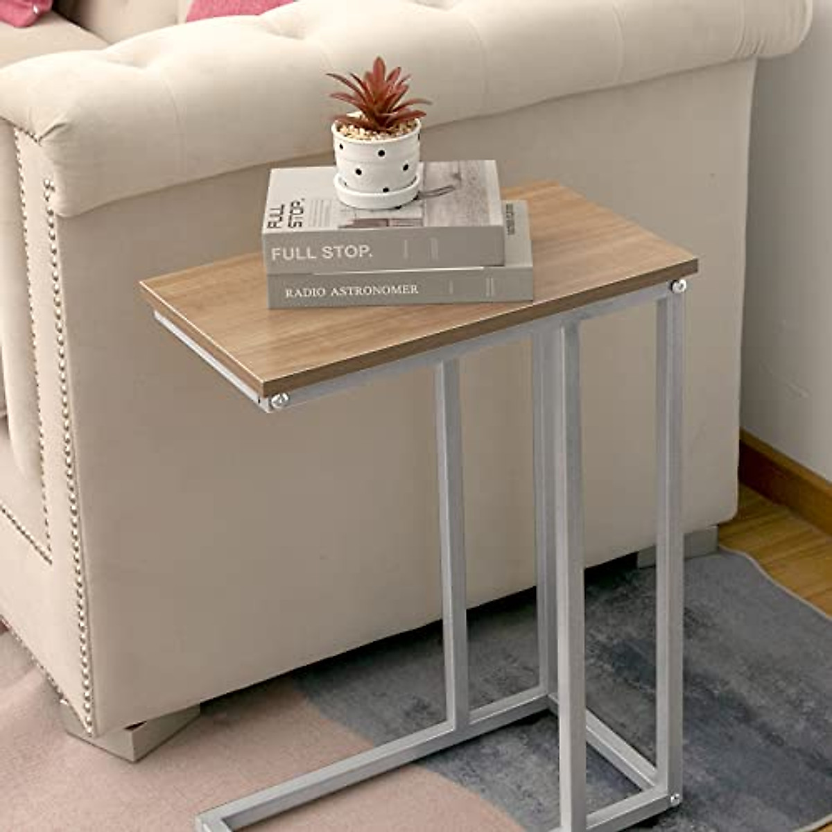 Coral Flower C Side Table Sofa End Tables for Home Office, Living Room Accent Snack Table Couch Table for Coffee，Light Walnut