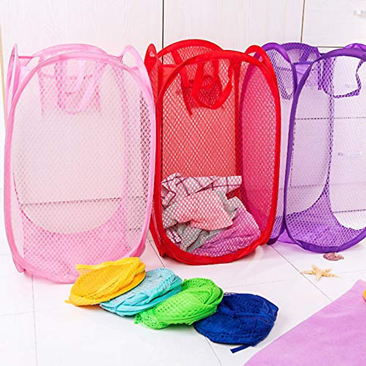 ifundom Laundry Hamper, Folding Mesh Laundry Basket with Durable Handles, Collapsible Clothes Hampers for Kids Room, College Dorm, Travel