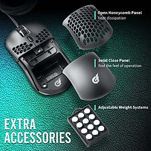 GUNMJO Gram DIY Honeycomb Shell 2.4G Wireless RGB Gaming Mouse, Gaming Wireless Mouse with 9 Buttons and Up to 10,000 DPI, Computer Mice for PC Gaming, Black Color
