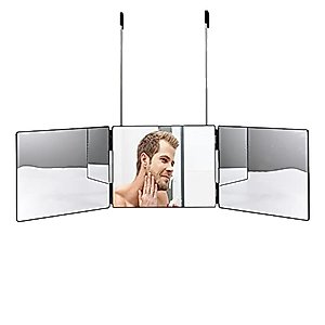 Kueysing，3 Way Mirror for Self Hair Cutting& Styling,The 360° Mirror，Adjustable Telescoping Hooks,Portable, Hands-Free