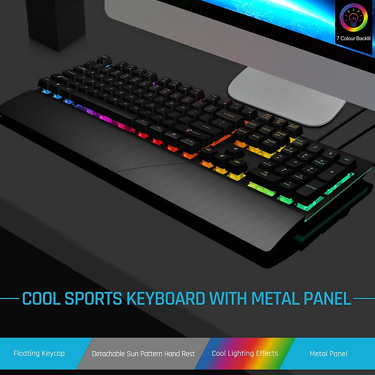 Mechanical Gaming Keyboard, Wired RGB Gaming Keyboard with Ergonomic Wrist Rest, 104 Keys USB Computer Keyboard for Laptop/Desktop/PC (Black)