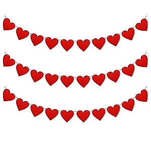 FAZHBARY 3 Pack Red Felt Heart Garland Heart Banner Valentines Day Banner for Wedding Anniversary Romantic Decorations