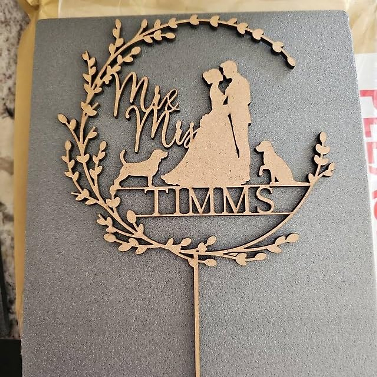 Custom Mr And Mrs Cake Topper - Bride Groom Cake Topper With Two Pet Dogs Silhouette, Personalized Wedding Cake Topper, Custom Cake Topper