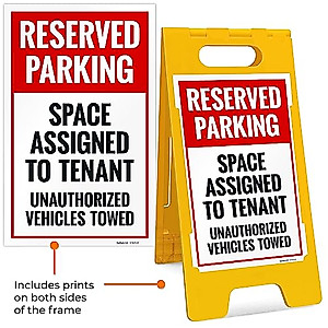 Reserved Parking Space Assigned To Tenant Unauthorized Vehicles Towed Sidewalk Sign Kit, 10x16 Inches, With A Frame Stand, Made in USA by Sigo Signs