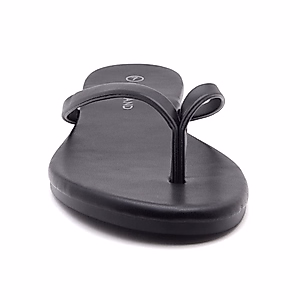 Shoe Land Falema Women's Flip Flops, Casual Thong Sandals, Slip-On Slides, Lightweight Casual Flat Sandals with Cushioned Footbed for Walking, Daily Wear, and Shopping,Black, Size 11.0