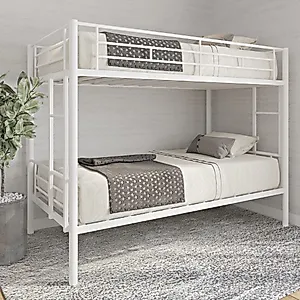 MWrouqfur Twin Over Metal Bunk Bed,Sturdy Heavy Duty Beds with 2 Side Ladders,Space Saving,No Noise,No Box Spring Needed,for Boys Girls Teens Adults