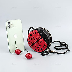 AUEAR, Cute Ladybug Purse Mini Pu Leather Crossbody Bag Wallet Pouch for Women and Girls, Black and Red