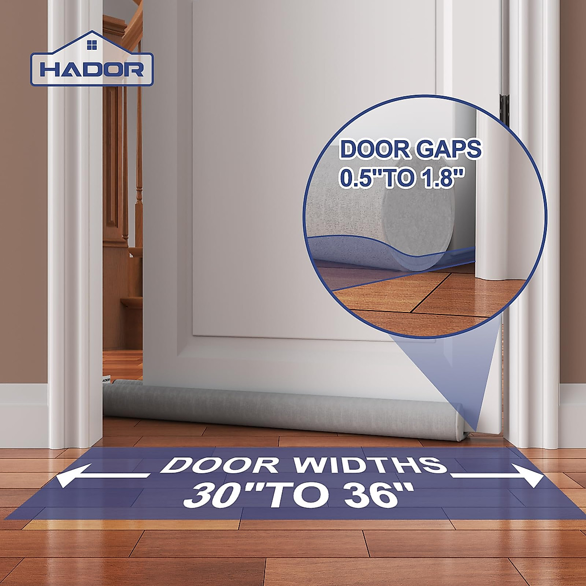 Door Draft Stopper for Bottom of Door, 36 Inch Under Draft Air Noise Light Blocker 30"- 36" Double Side Soundproof Sweep Filler Seal Gap up to 1.7" for French Patio Sliding Door Guard, Grey