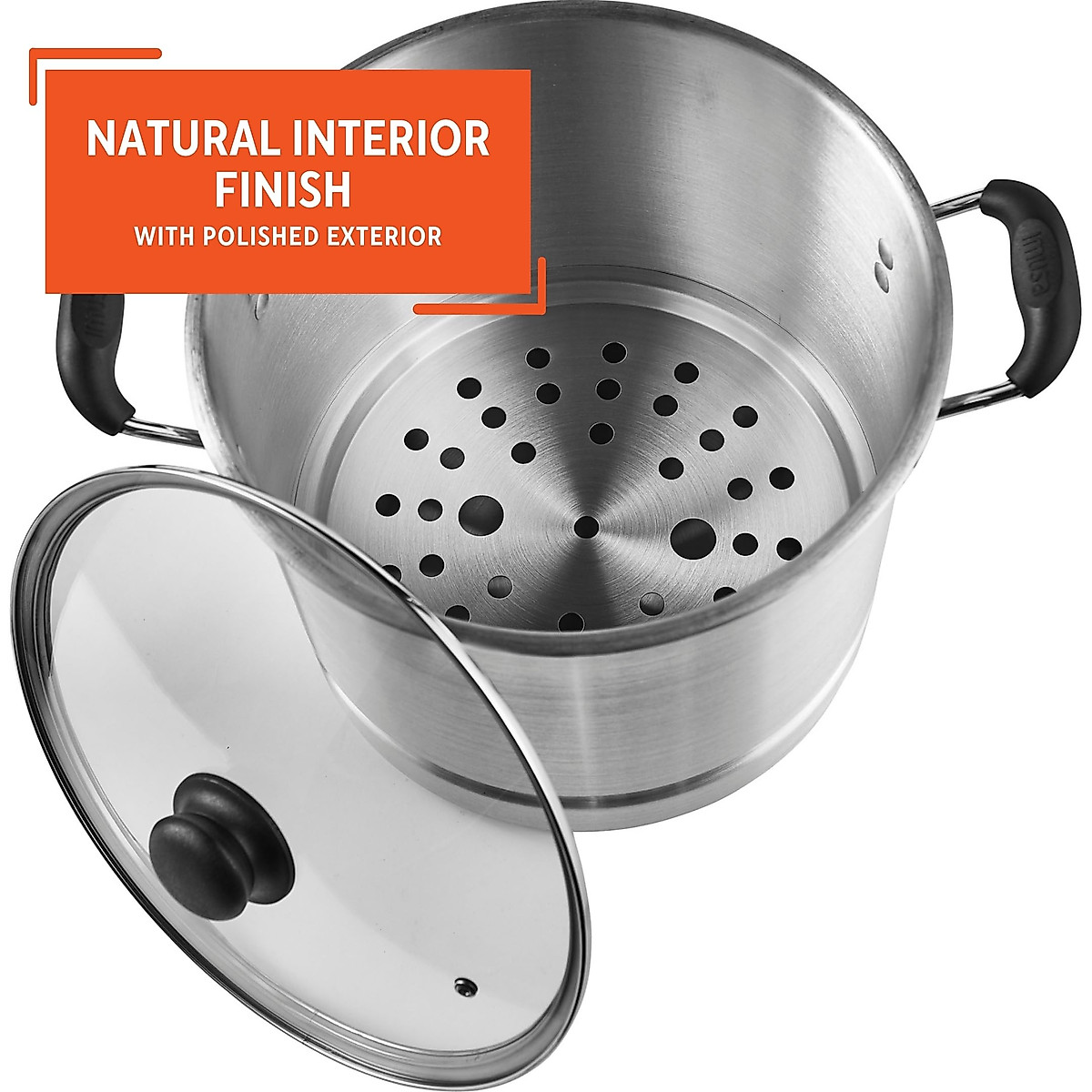 IMUSA USA MEXICANA-410 Aluminum Steamer with Glass Lid 10-Quart, Silver, 10Qt