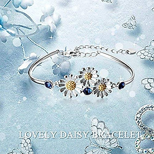 YAFEINI Daisy Bracelet 925 Sterling Silver Daisy Flower Bangle Bracelets for Women Jewelry Gifts