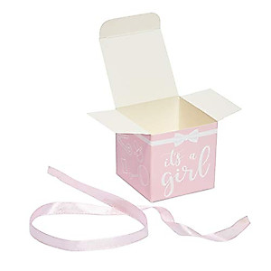 Sparkle and Bash Its a Girl Baby Shower Party Favor Boxes with Ribbons (Pink, 50 Pack)
