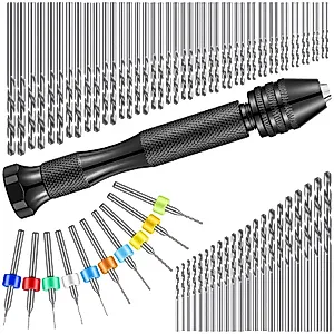 95 Pieces Hand Drill Bits Set, Black Pin Vise Hand Drill, 74 Pieces Micro Twist Drill Bits and 20 Pieces PCB Mini Drill Bits for Resin Polymer Clay Craft DIY Jewelry (0.1-1mm, Random Color Bits)