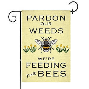 chengxun Pardon Our Weeds We Are Feeding The Bees Garden Flag Dandelion Save the Bees Double Sided 12.5*18 Inch Flag Yard Garden Home Fabric Sign Bumble Bee Decor Fall Outdoor Decor