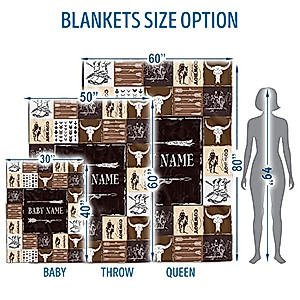 locobird Baby Cowboy Blankets, Personalized Baby Blankets for Boys, Baby Western Blankets for Girls, Custom Baby Blanket Name, 3 Sizes Fleece Blankets for Infant Newborn Son Daughter