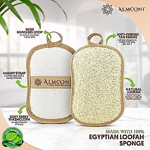 Almooni Premium Exfoliating Loofah Pad Body Scrubber, Made with Natural Egyptian Shower loofa Sponge- Bow Tie Shaped Loofah - 2 Count(1 Pack)
