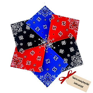 6 Pack Classic Cotton Bandanas in a Gift Box - 22x22in, Paisley, Red/Black/Blue - Western Cowboy Head Bandanna Scarf in Bulk