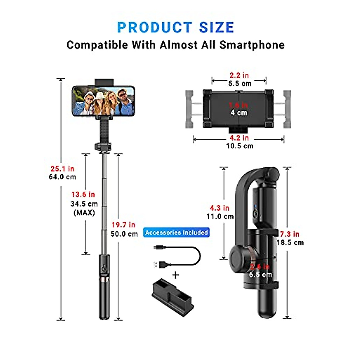 Gimbal Stabilizer For Smartphone, APEXEL 360° Rotation Auto Balance Small Portable Handhold Selfie Stick Tripod With Wireless Remote, 1-Axis Lightweight Extendable Stabilizer Gimble Iphone Phone Gopro