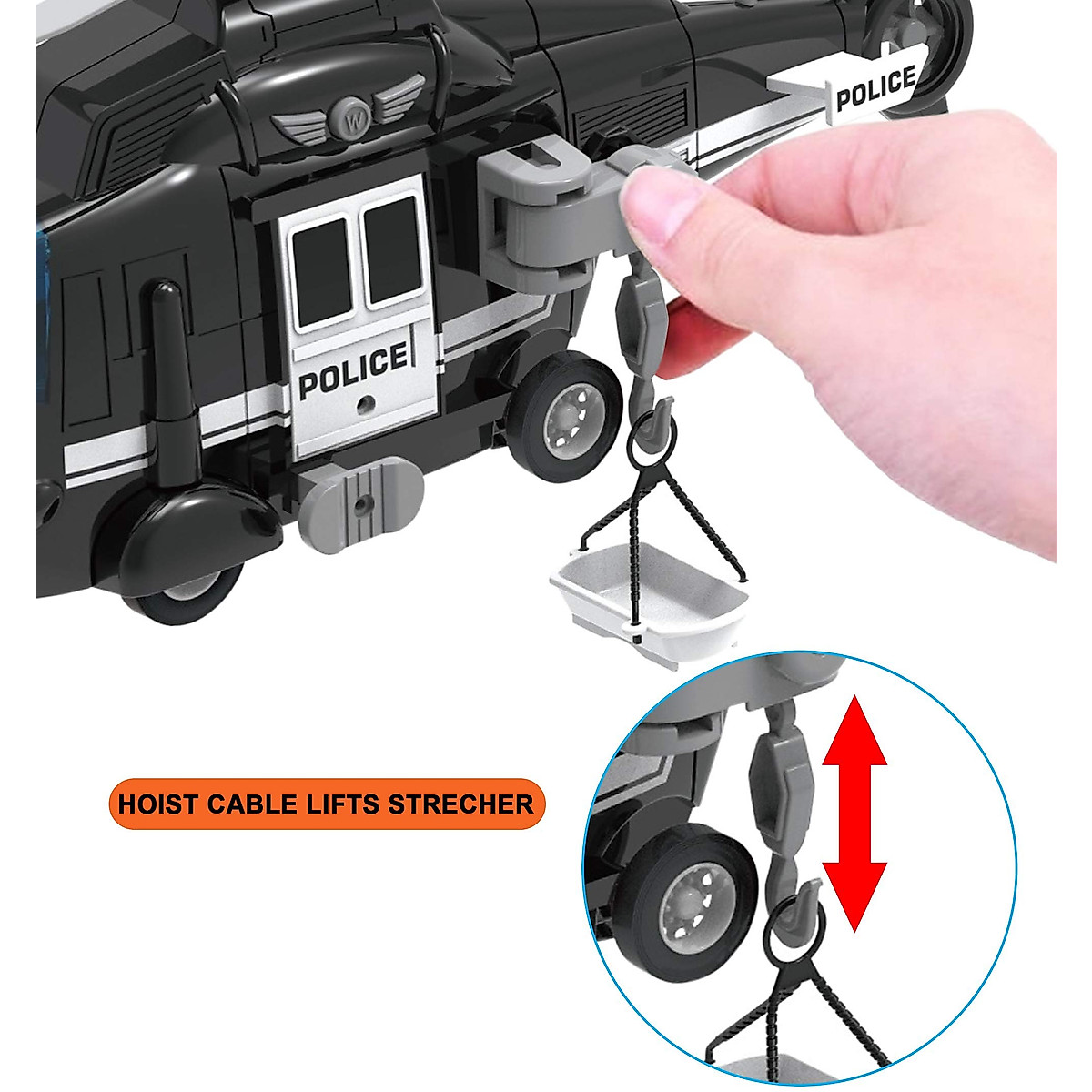 Liberty Imports Police Rescue Helicopter Friction Powered Toy Vehicle for Boys | Push and Go Chopper with Pretend Play Action Lights and Sounds